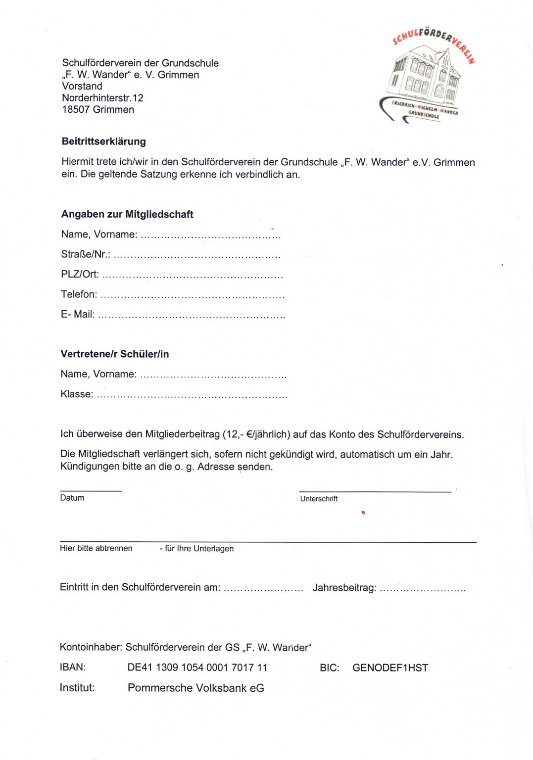 Antrag Schulförderverein - Grundschule "Friedrich-Wilhelm Wander"